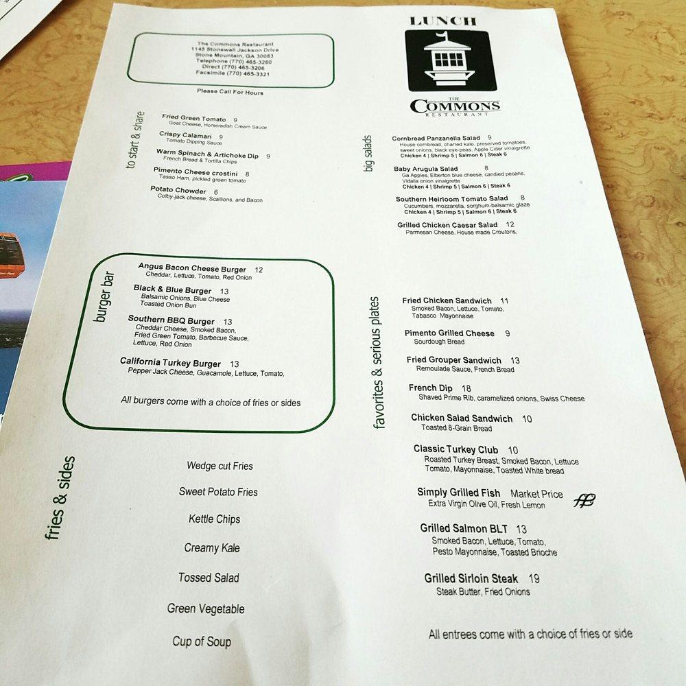 Menu at The Commons Restaurant, Redan, Stonewall Jackson Dr