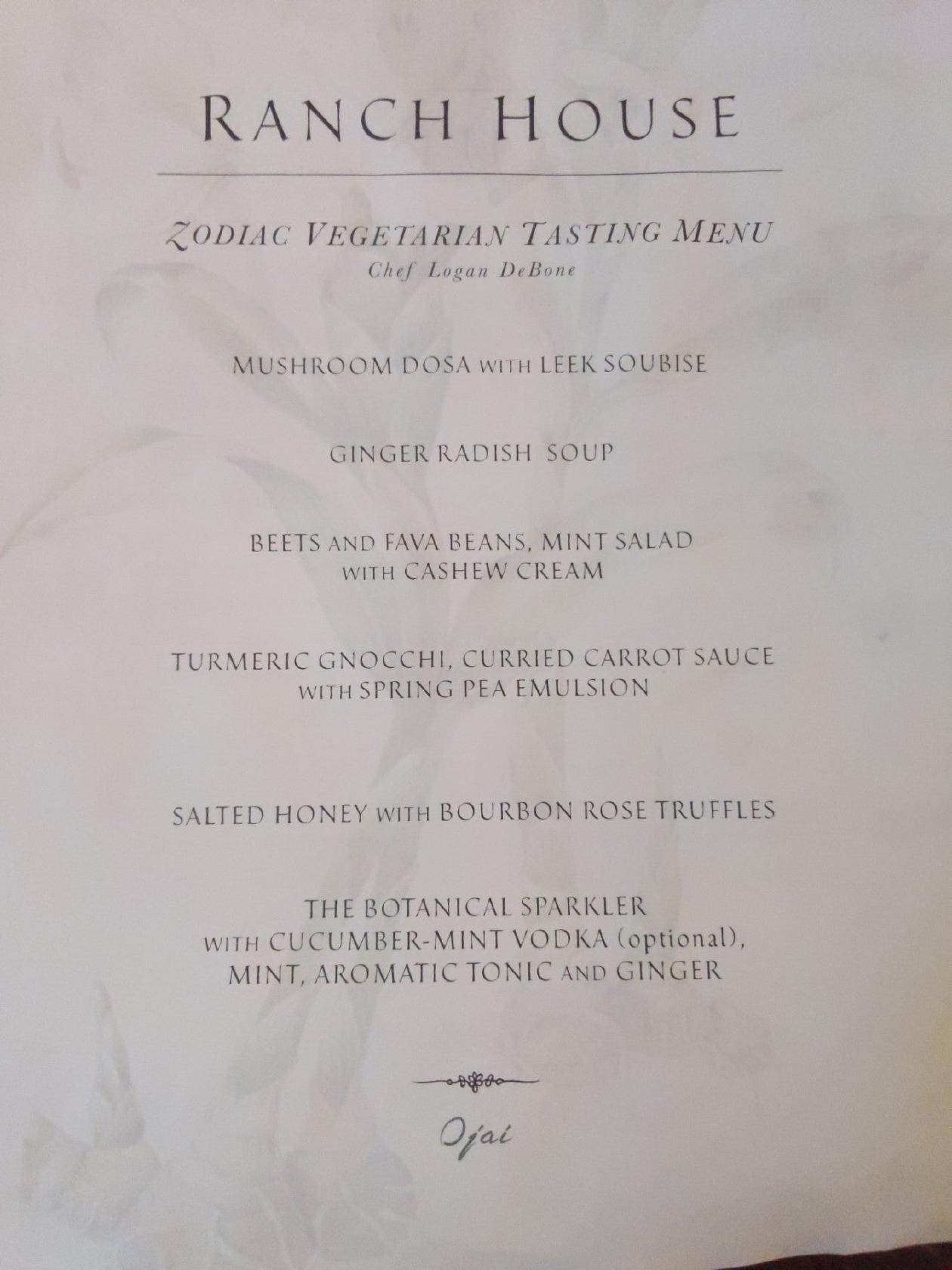 Menu at The Ranch House pub & bar, Ojai