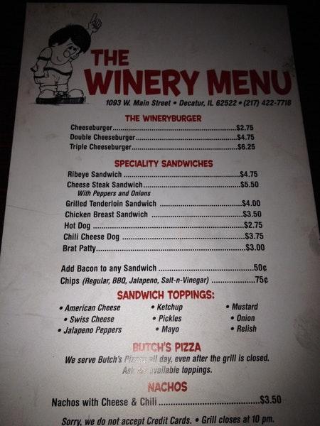Menu at Winery Bar, Decatur