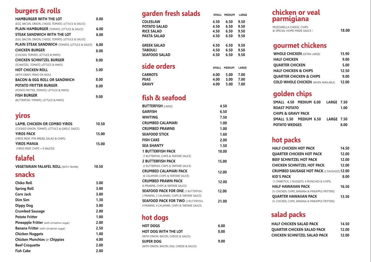 Menu at Chicken Inn fast food, McLaren Vale