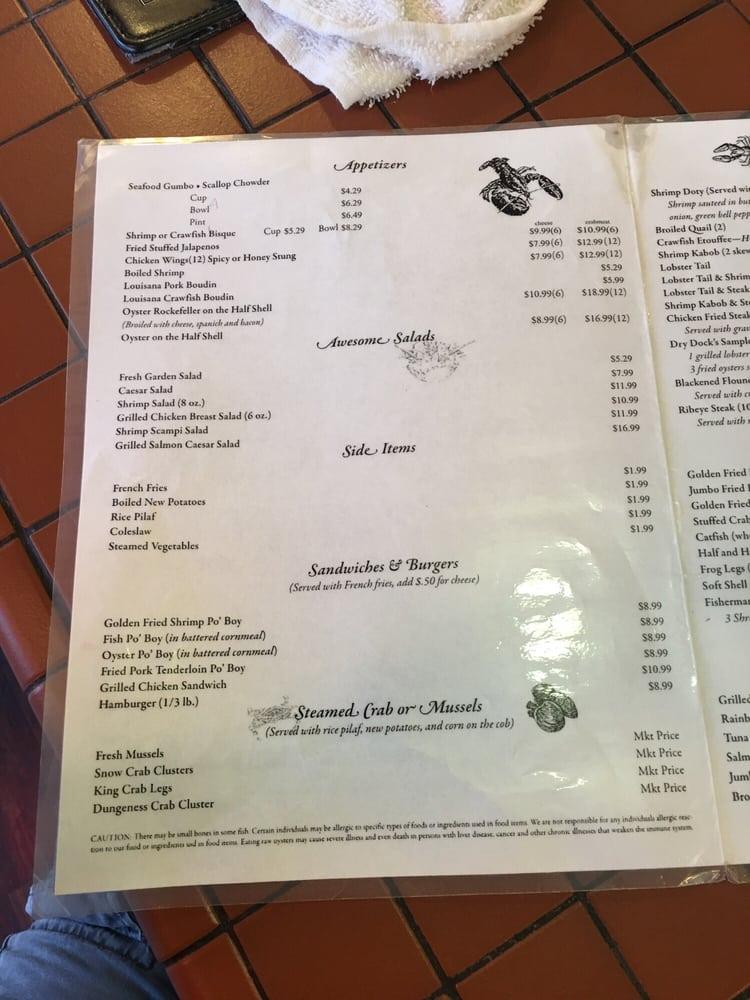 Menu at Dry Dock Oyster Bar, San Antonio