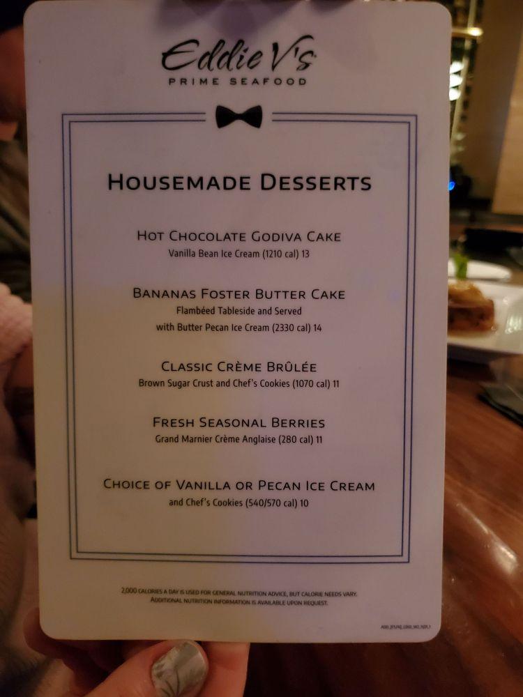 Menu at Eddie V's Prime Seafood steakhouse, Chicago