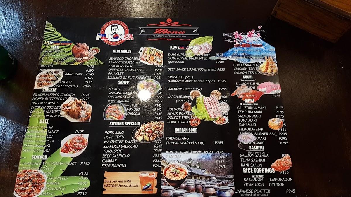 Menu at FilKorJa Cuisine restaurant, Concepcion