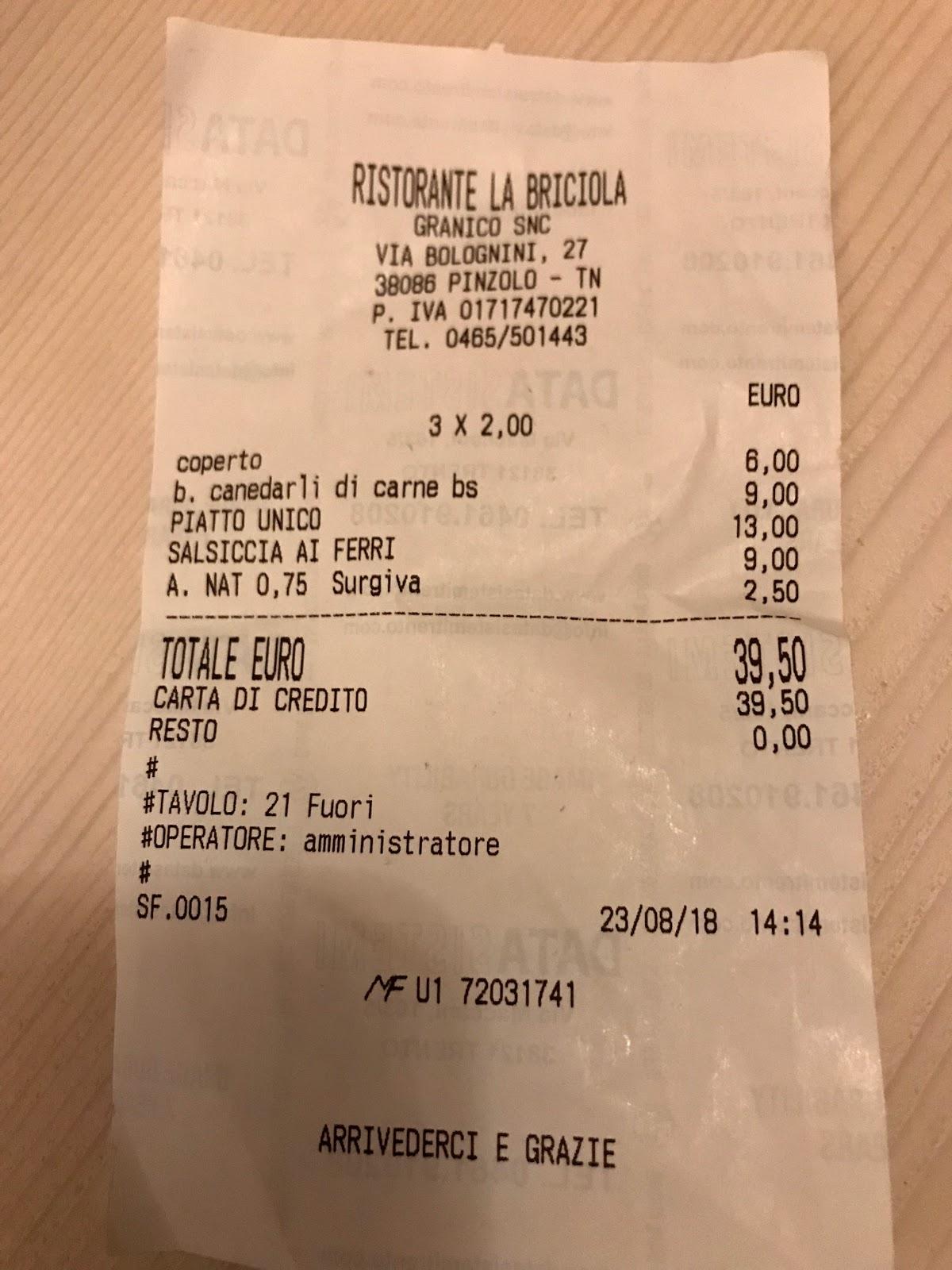 Menu at Ristorante La Briciola, Pinzolo
