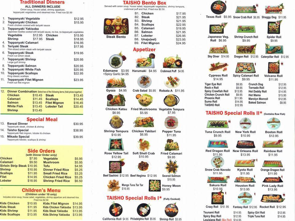 Menu at Taisho Japanese Grill and Sushi Bar, Cypress