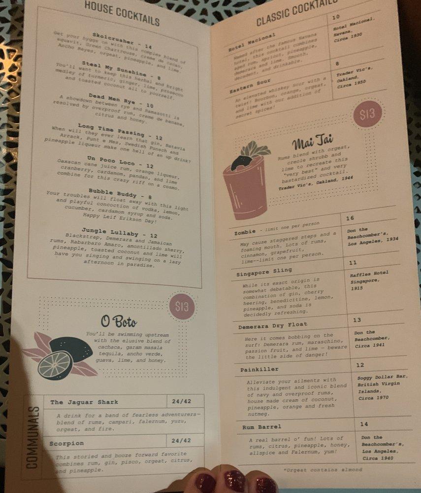Menu at Tern Club, Knoxville