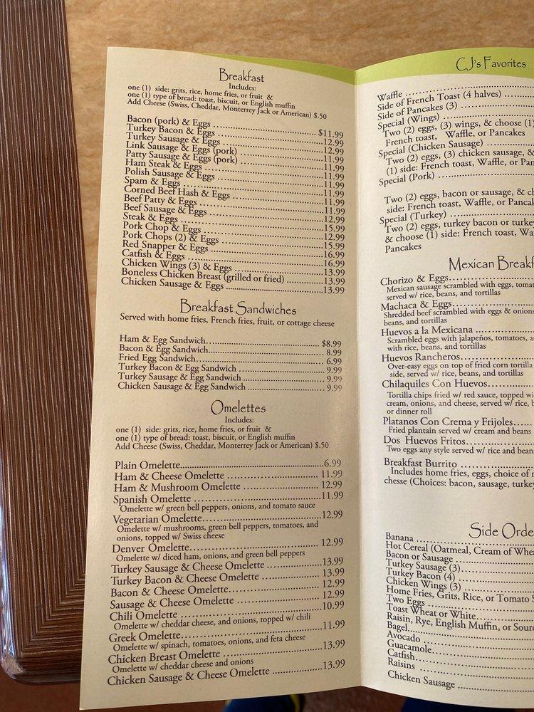 Menu at CJ's Cafe, Los Angeles, S La Brea Ave