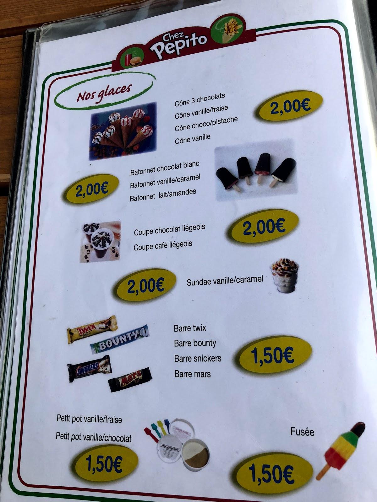 Menu au Chez Pepito fast food, Béthune