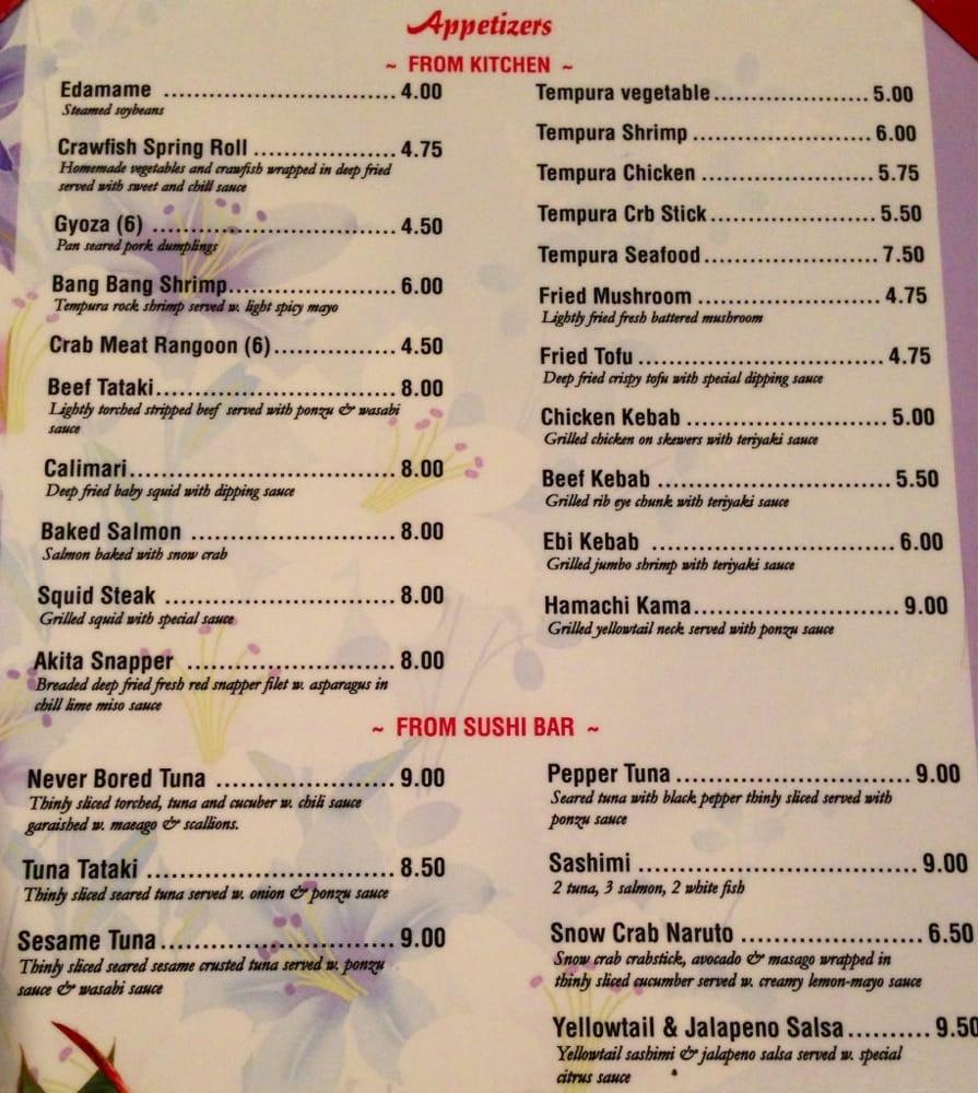 Menu at Edo Japanese Restaurant, Jackson