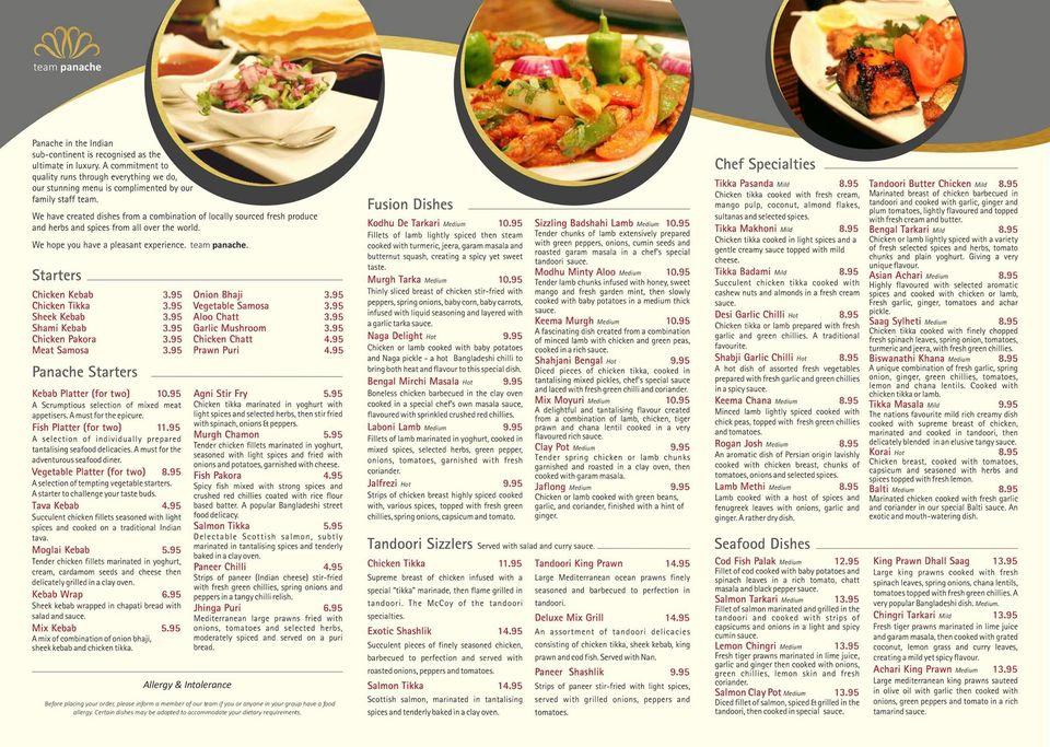 Menu at Panache restaurant, Ilkley