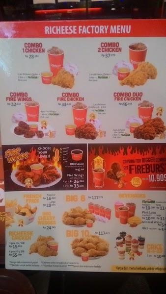 Carta del restaurante Richeese Factory Majapahit, Semarang