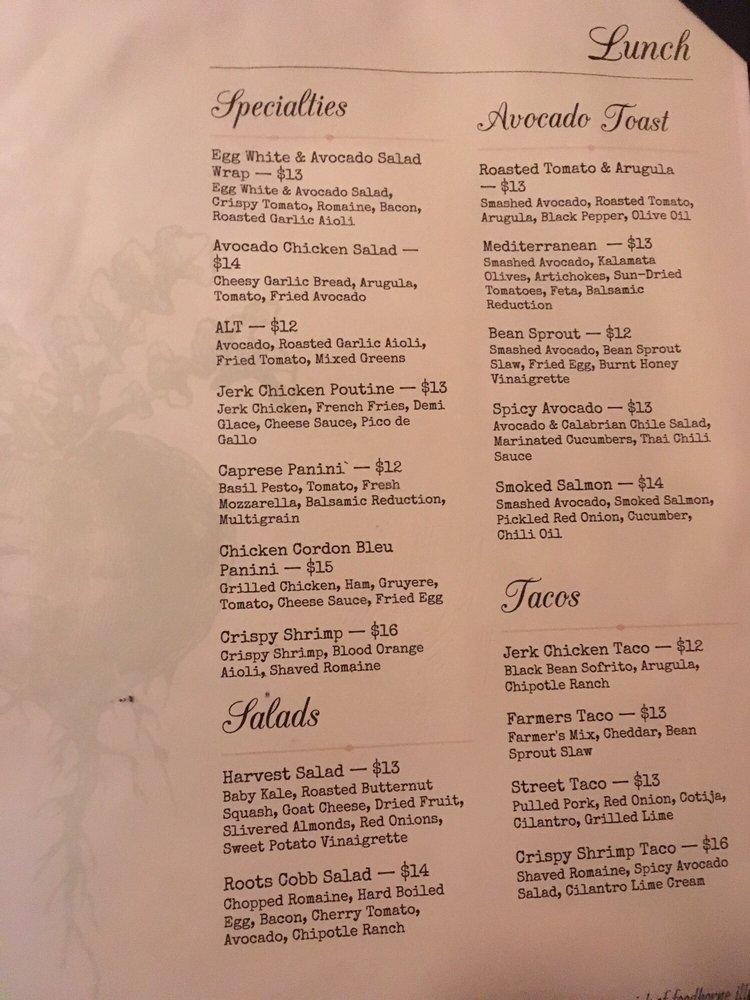 Menu at Roots Cafe, West Chester