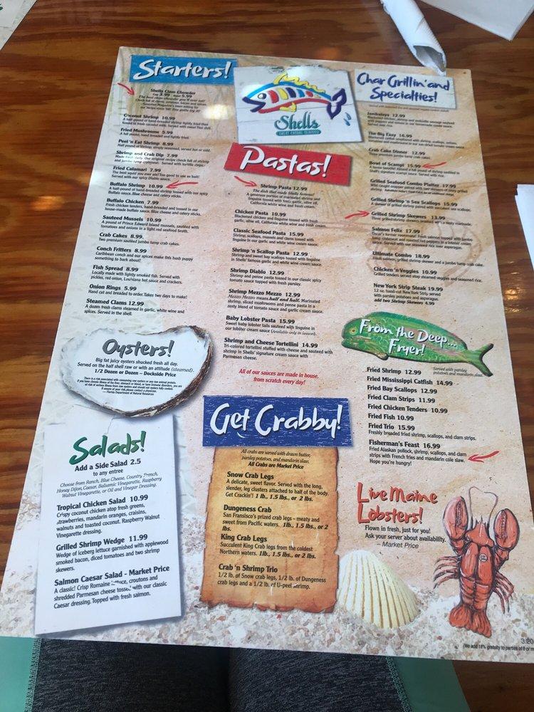 Menu at Shells Seafood restaurant, Tampa, 202 S Dale Mabry Hwy