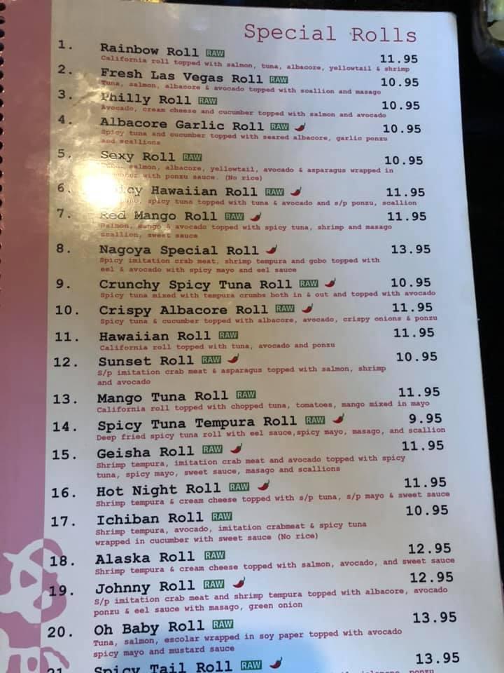 Menu at Vanilla Fish restaurant, Chino Hills