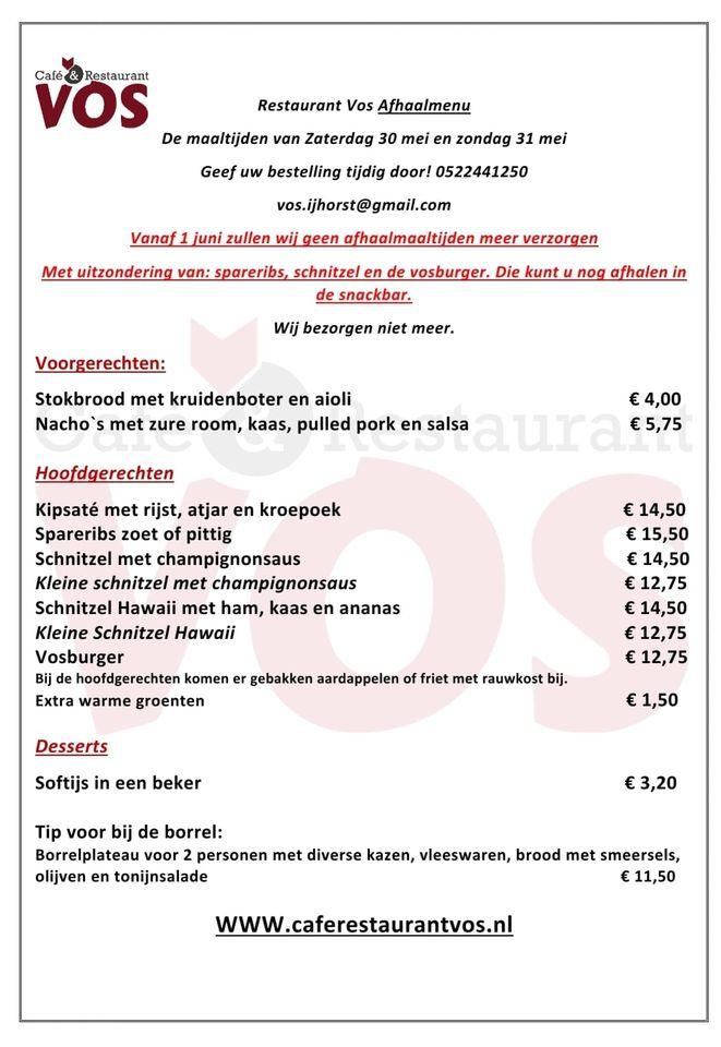 Menu at Restaurant Vos, IJhorst