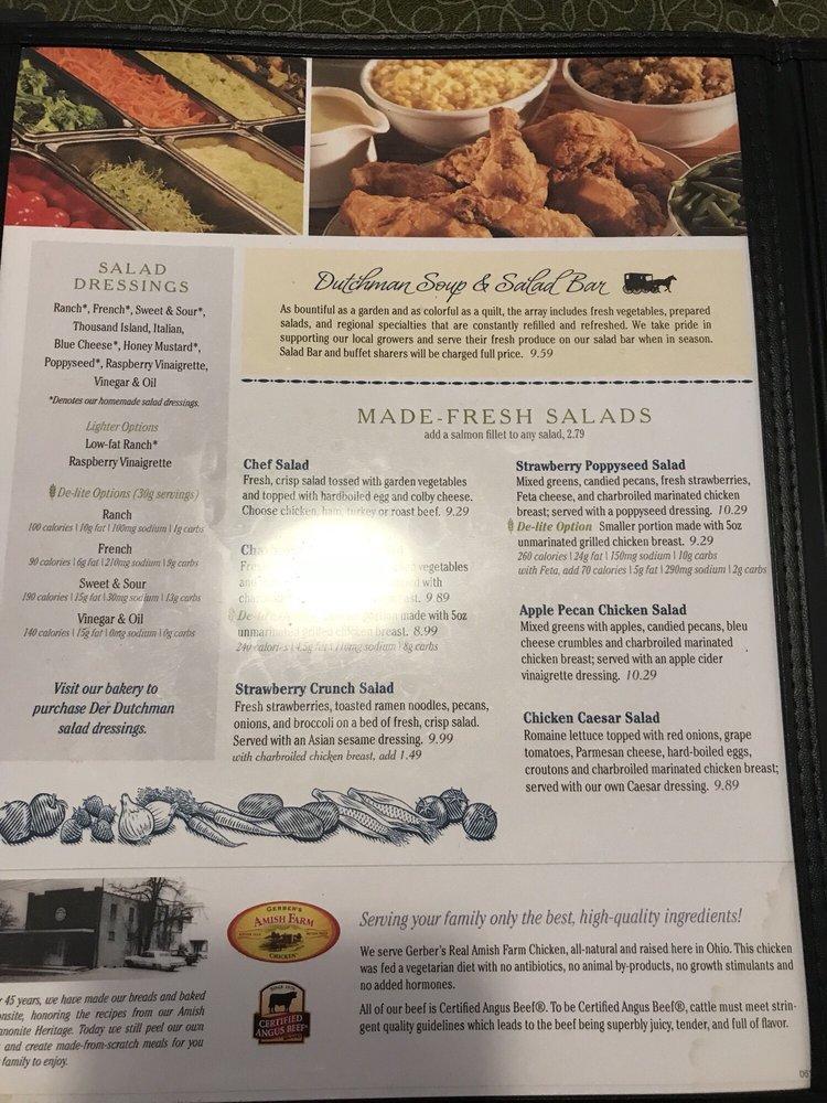 Menu at Der Dutchman restaurant, Bellville