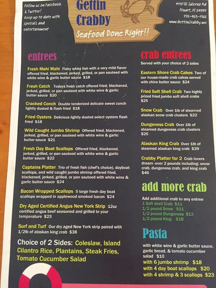 Menu at Crabbys Port Salerno restaurant, Stuart, SE Salerno Rd