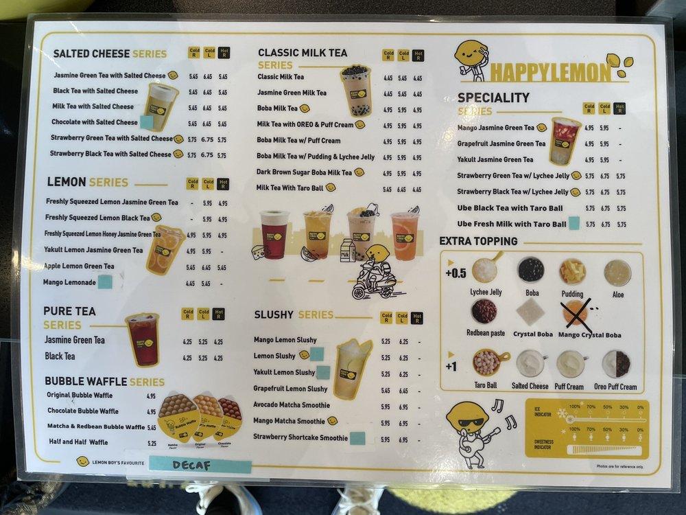 Menu at Happy Lemon restaurant, Portland, Southwest Bridgeport Road