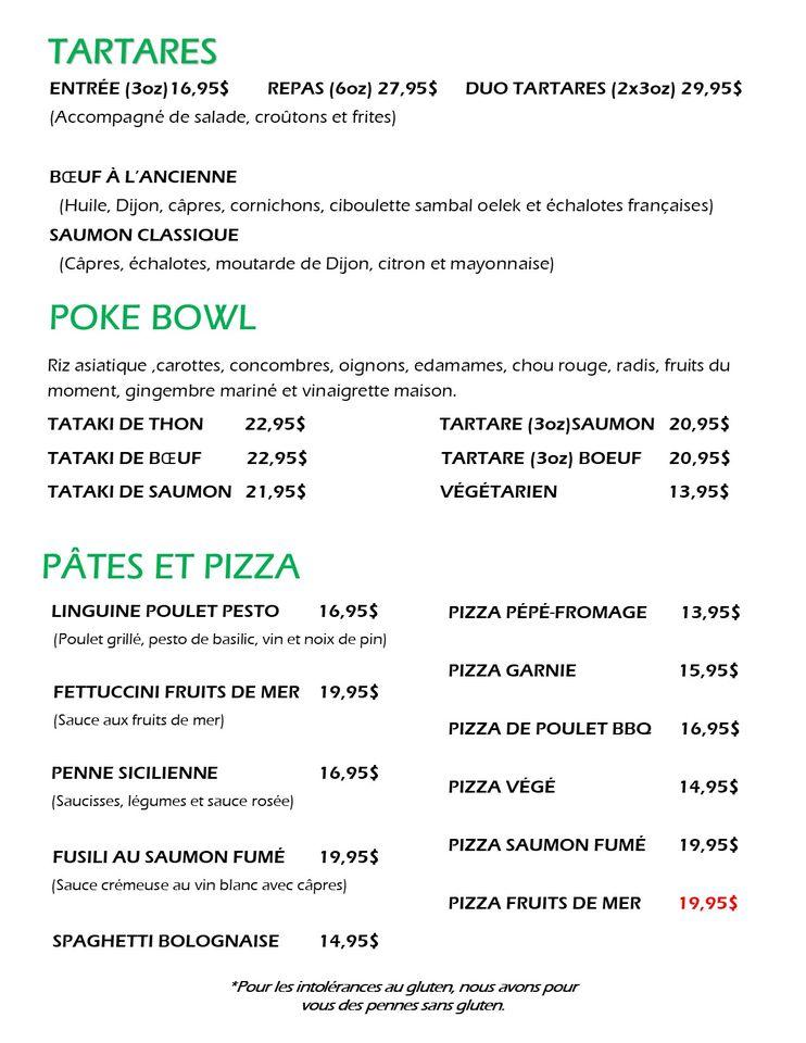 Menu at Le Pub Saint-Bernard, Port-Cartier