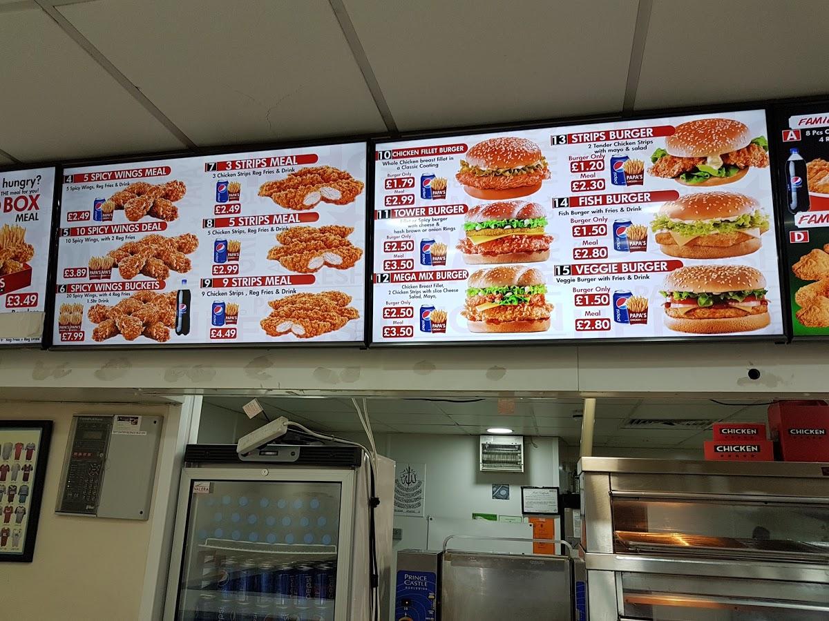 Menu at Papa's Chicken restaurant, London, 43 Barking Rd