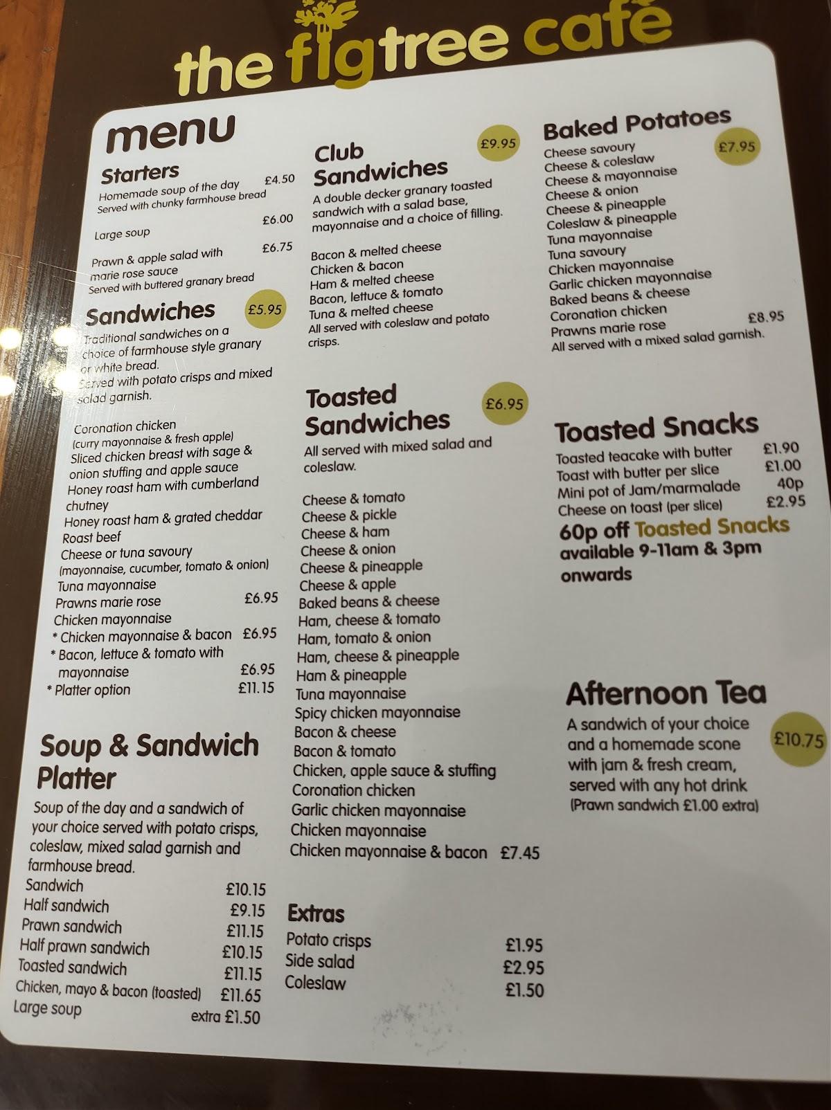 Menu at The Fig Tree cafe, Barrow-in-Furness