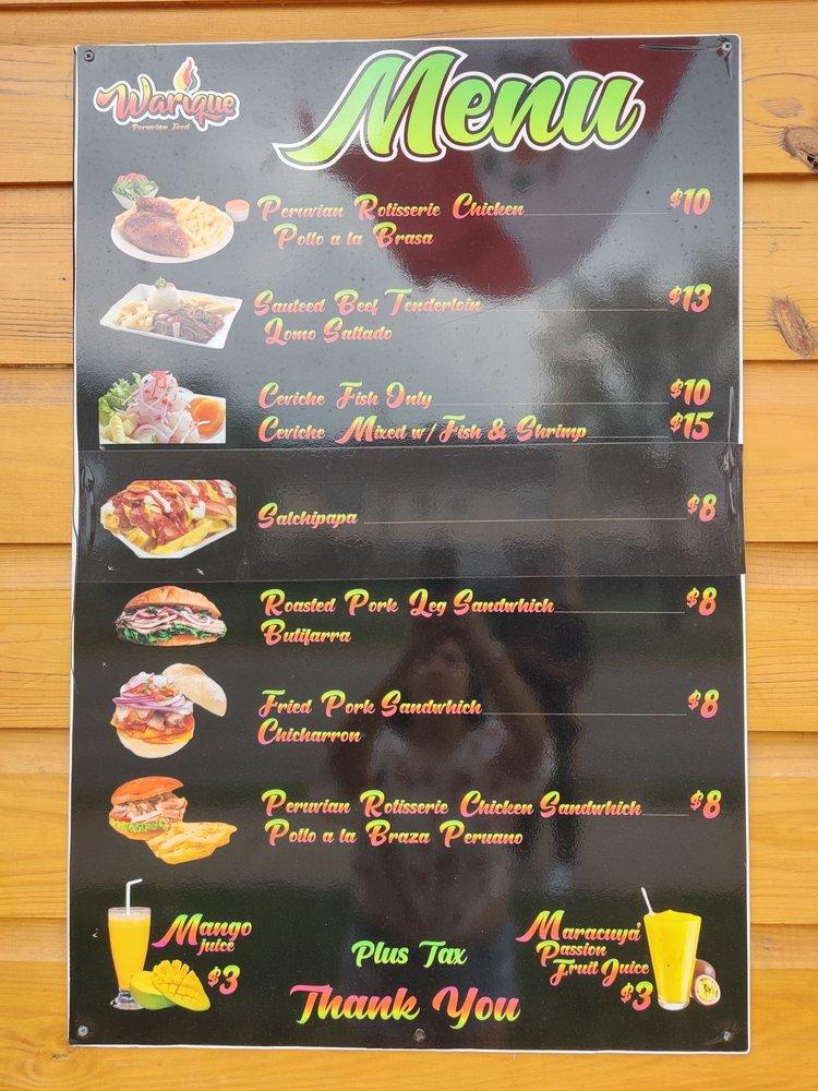 Menu at Warique Peruvian Food restaurant, Houston