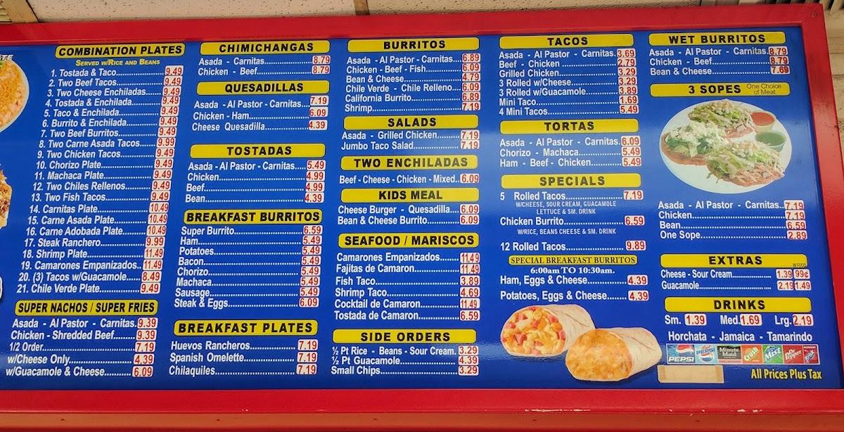 Menu at Arsenio's restaurant, Costa Mesa