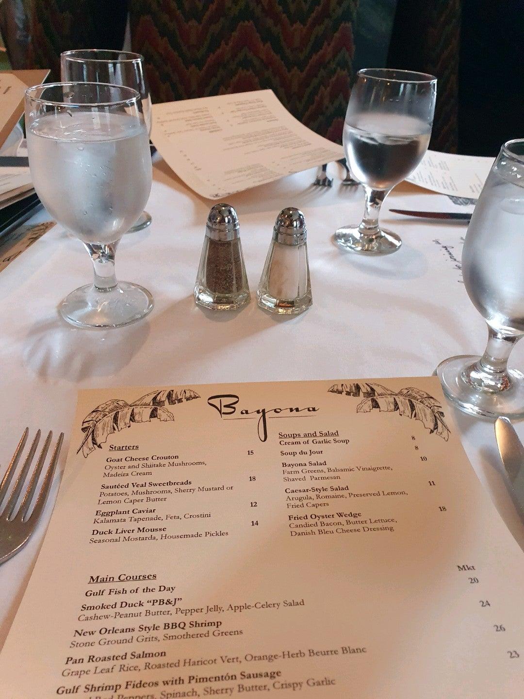 Menu at Bayona pub & bar, New Orleans