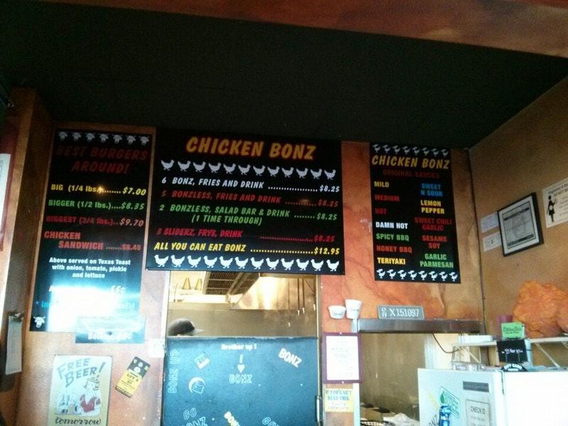 Menu at Chicken Bonz restaurant, Springfield, Pioneer Pkwy E