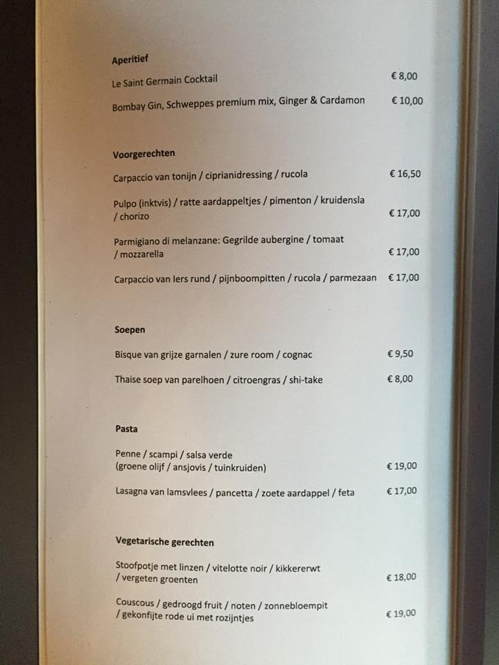 Menu at De Oude Kantien, Leuven