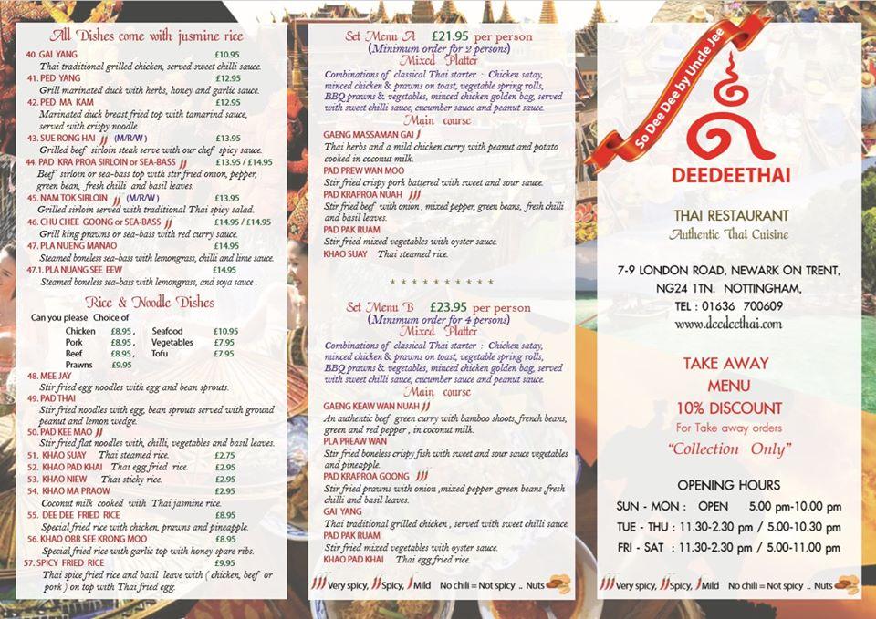 Menu at Ma Ma Thai Newark restaurant, Newark-on-Trent