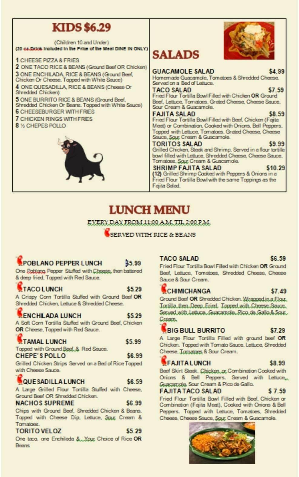 Menu at Los Toritos Star City AR restaurant, Star City