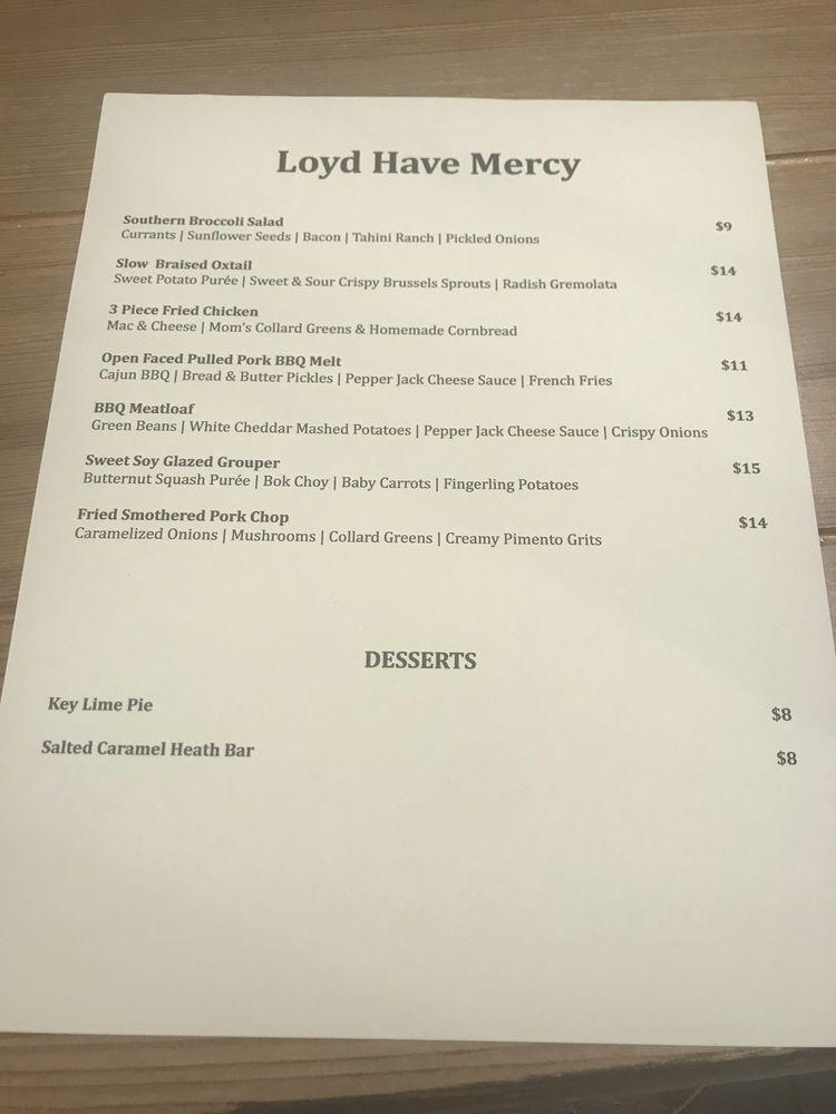 Menu at Loyd Have Mercy Restaurant, Titusville, S Washington Ave