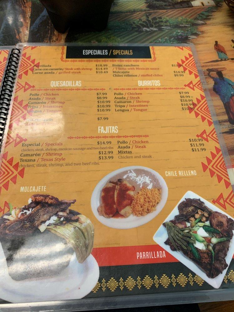 Menu at Mi Pueblo restaurant, Knoxville