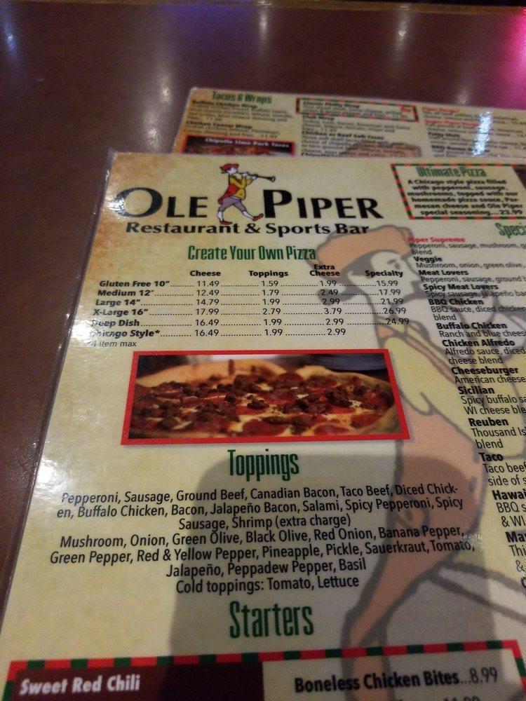Menu at Ole Piper Family Restaurant & Sports Bar, Apple Valley