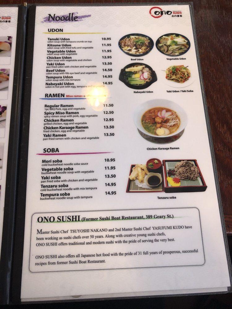 Menu at Oma Sushi restaurant, San Francisco