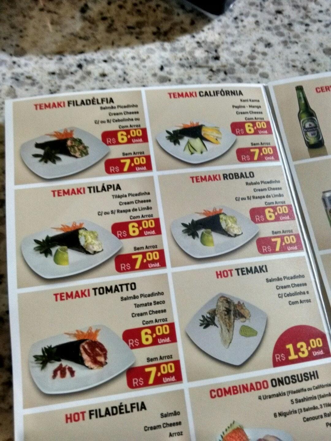 Menu at Ono Sushi restaurant, Aparecida de Goiânia