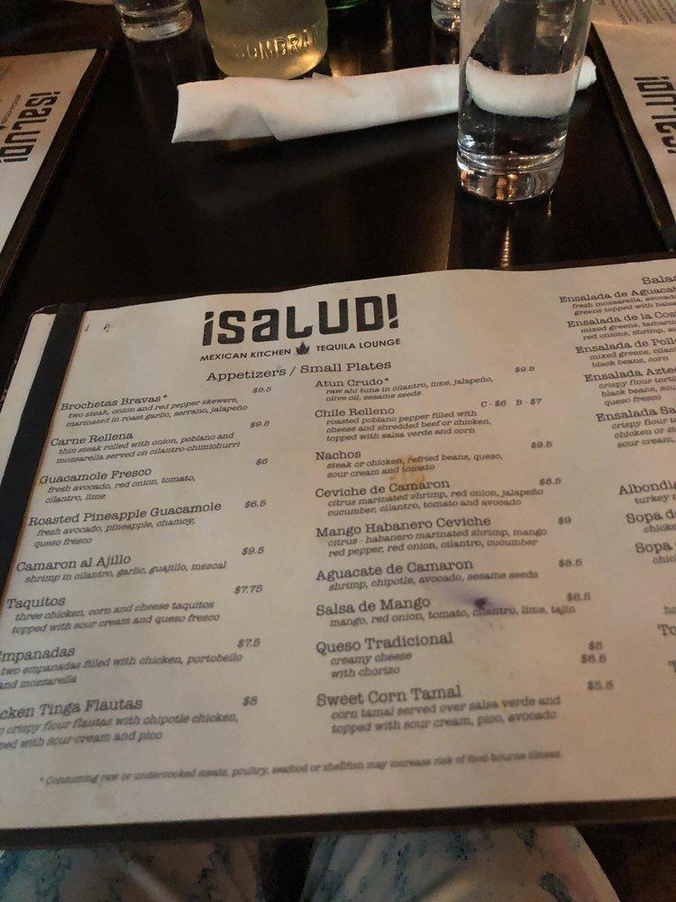 Menu at Salud Mexican Kitchen & Tequila Lounge restaurant, Camden