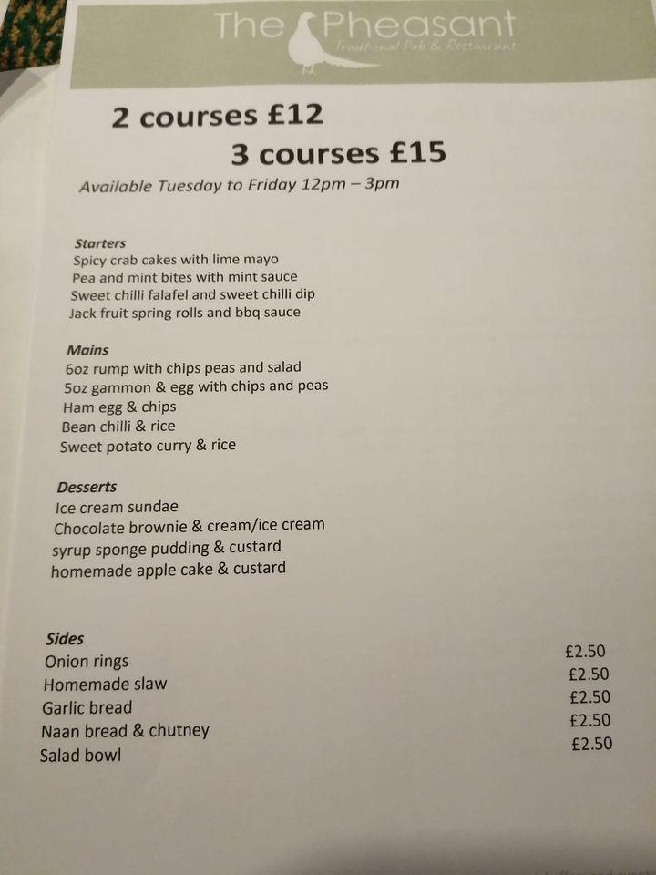 Menu at The Pheasant pub & bar, Wells