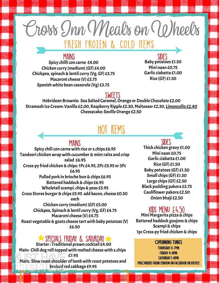 Menu at Cross Inn pub & bar, England, Cross Inn