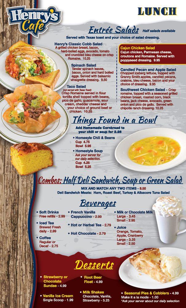 Menu at Henry's Cafe, Tehachapi