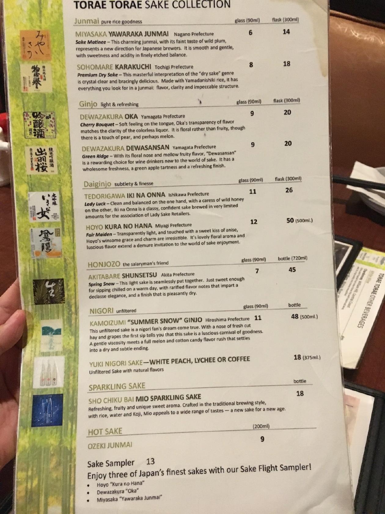 Menu at Izakaya Torae Torae restaurant, Honolulu