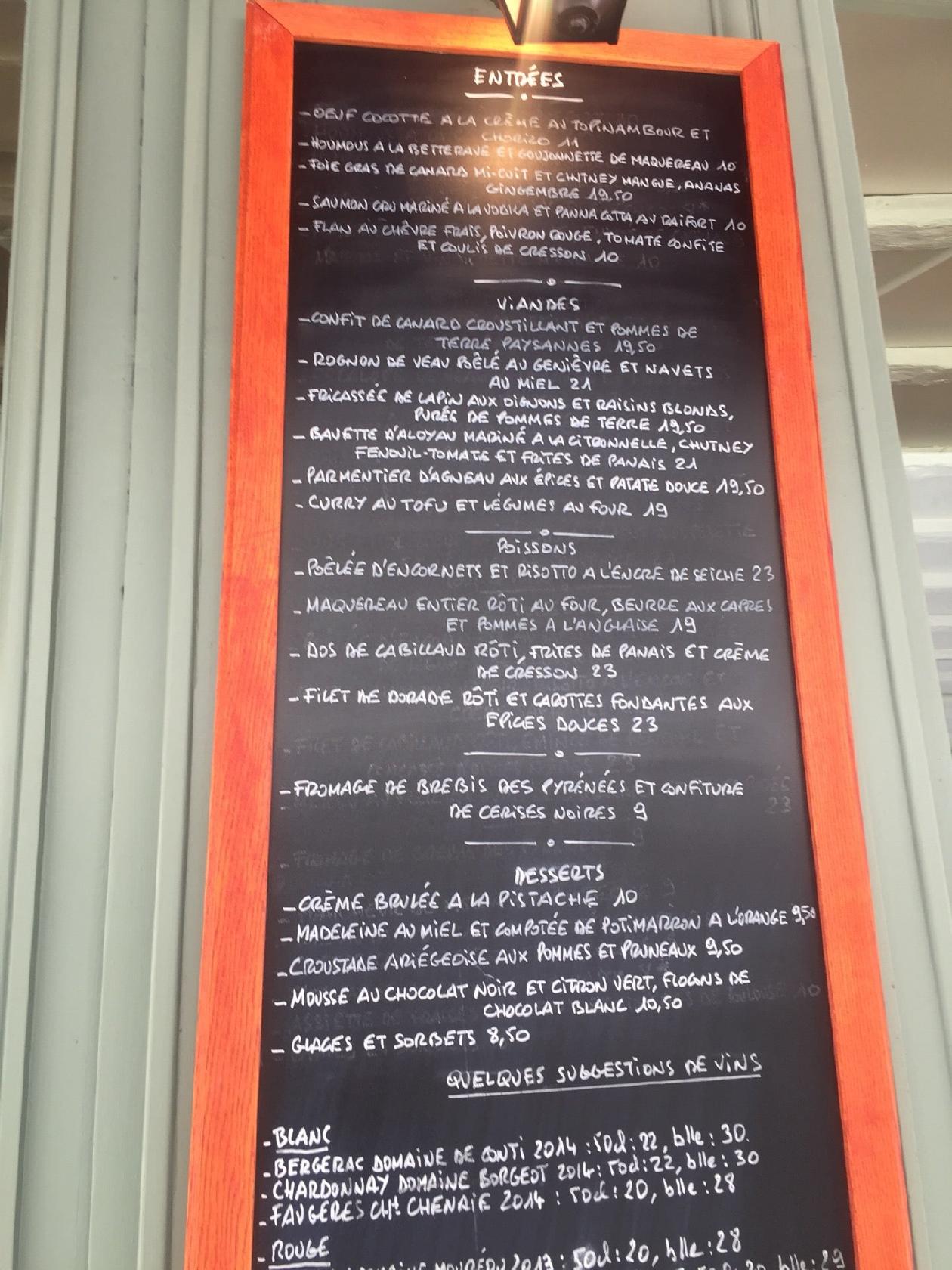 Menu au Le Gorille Blanc restaurant, Paris, 4 Imp. Guéménée