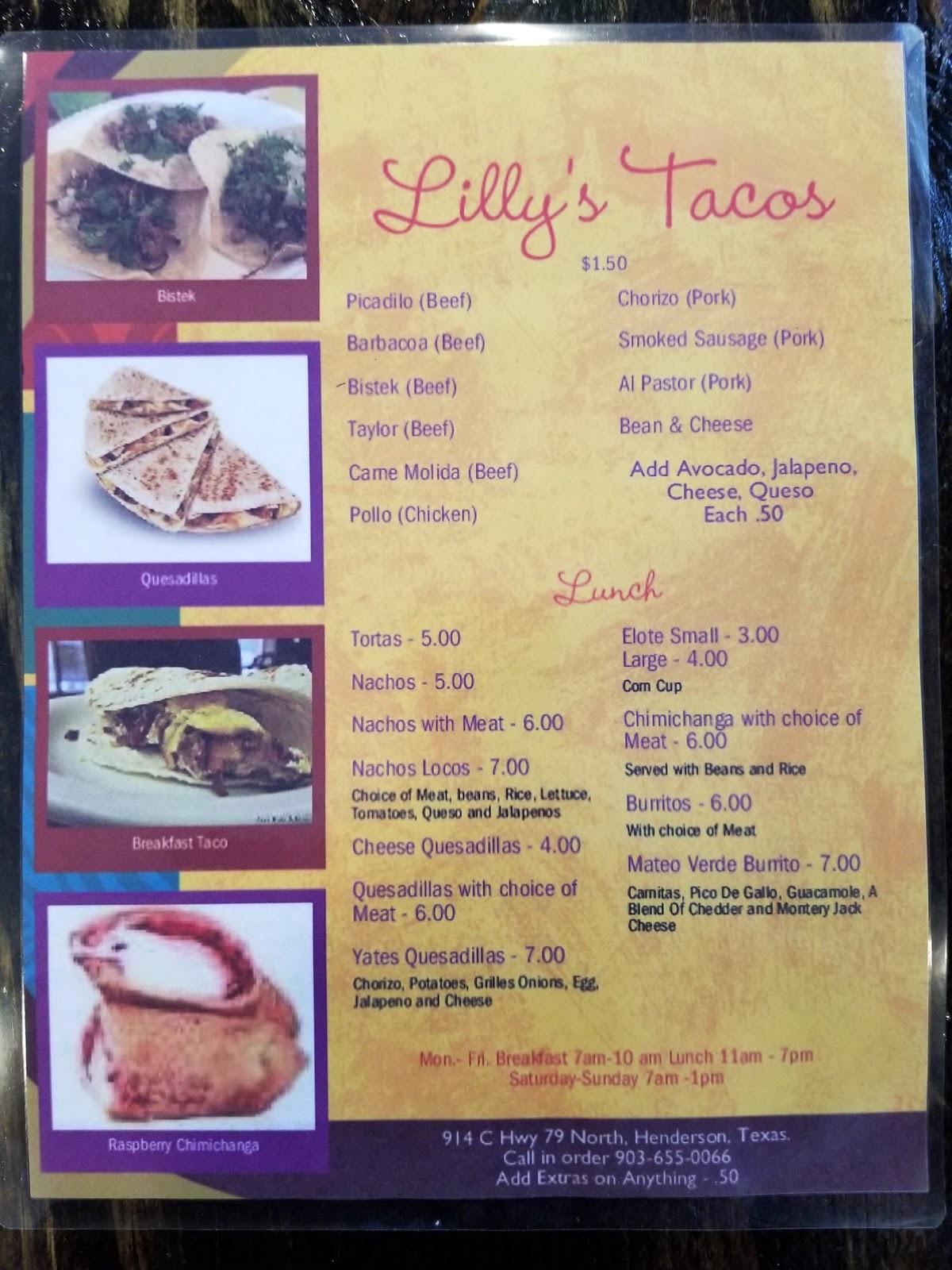 Menu at Lilys Tacos Food Stand restaurant, Henderson