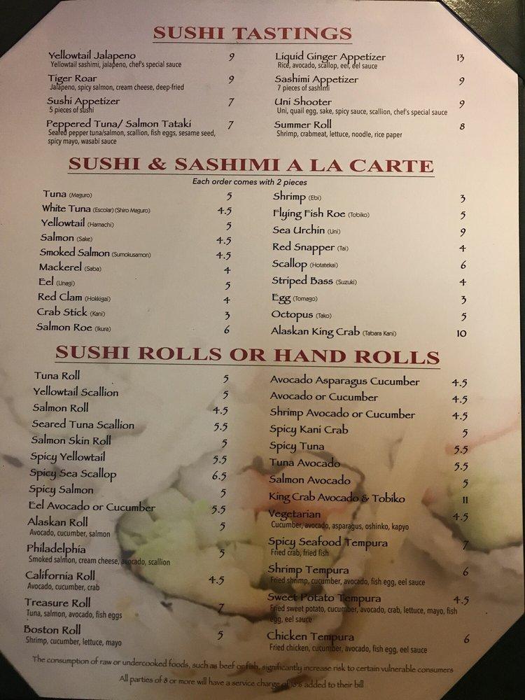 Menu at Liquid Ginger restaurant, Gainesville