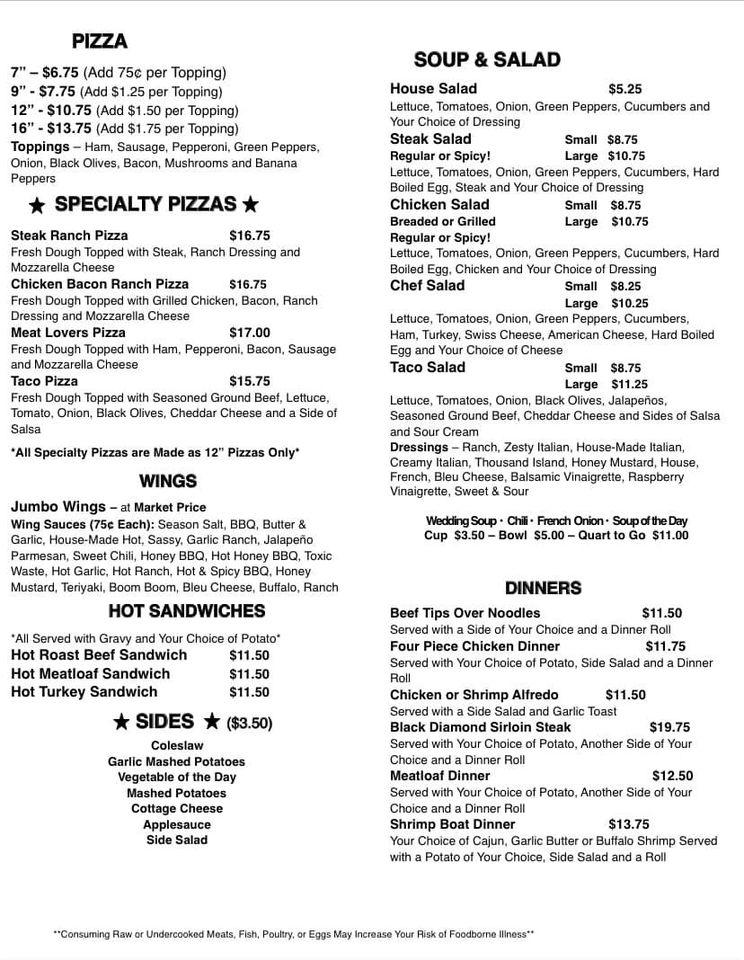 Menu at Millerstown Inn pub & bar, Chicora
