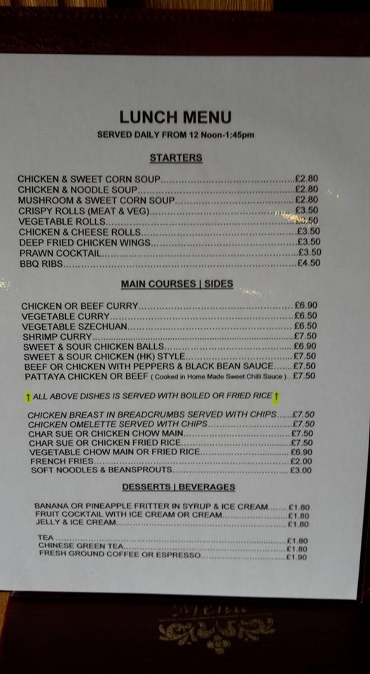 Menu at The Jasmine House restaurant, Arbroath