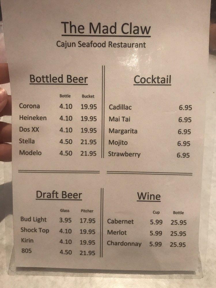 Menu at The Mad Claw restaurant, Rancho Cucamonga