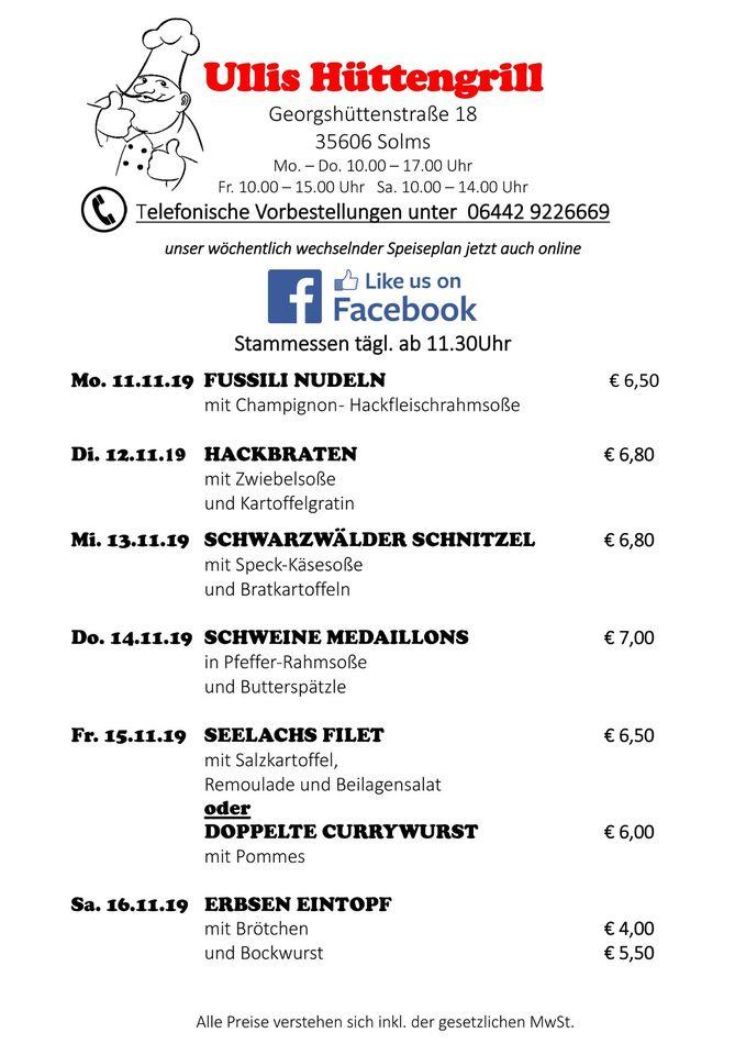 Speisekarte von Ullis Hüttengrill pub & Bar, Solms