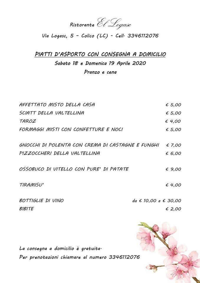 Menu at Ristorante El Logasc, Colico Piano, Via Logasc